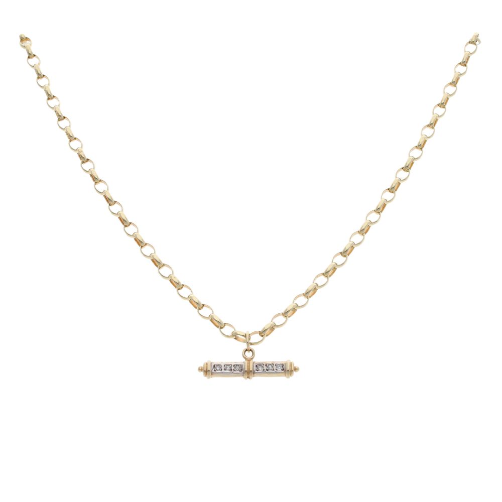 9ct Yellow Gold 0.06ct Diamond T-Bar and Belcher Chain 18 ...