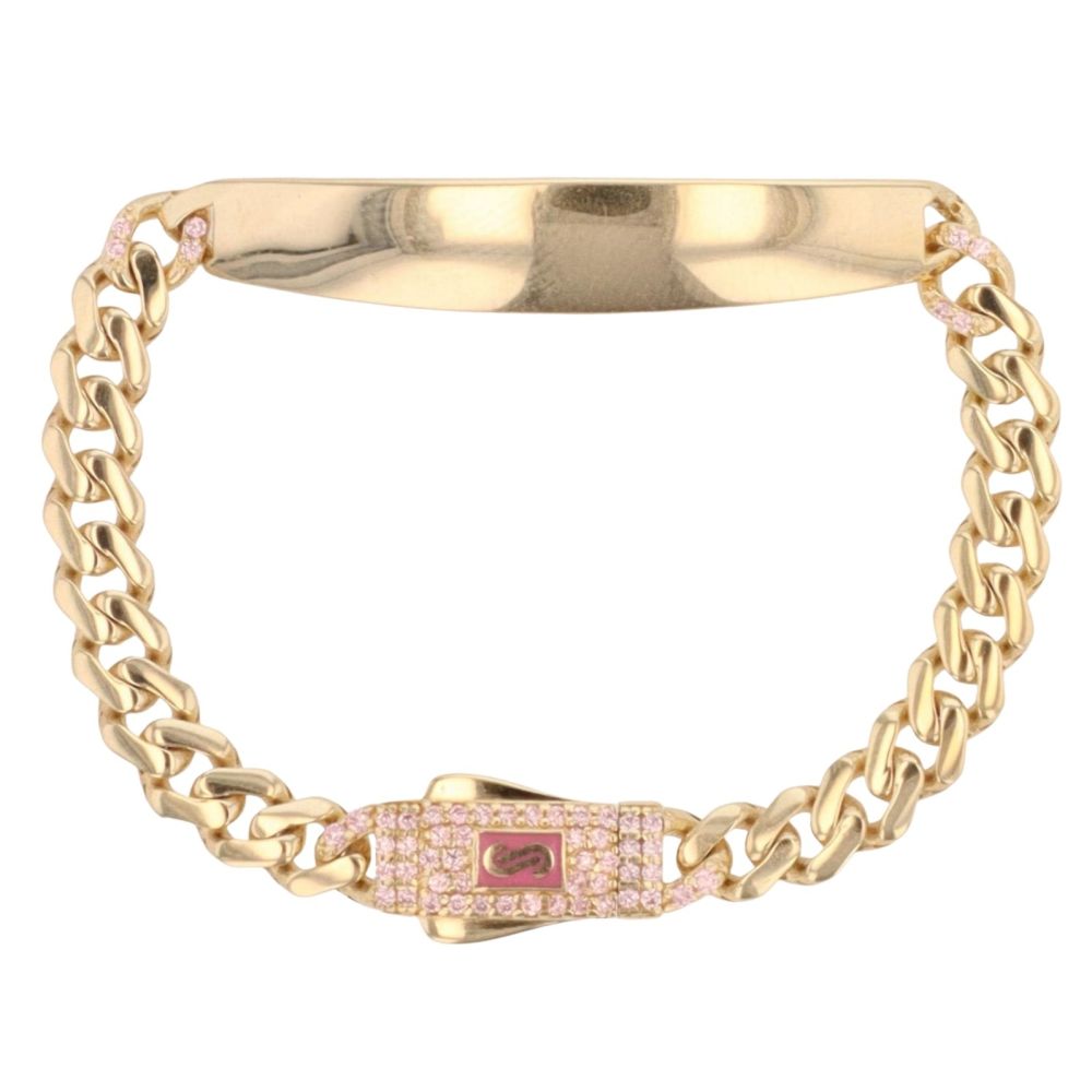 Children's 14ct Yellow Gold Monaco ID Classic Pink Pave Lock Bracelet 5 ...
