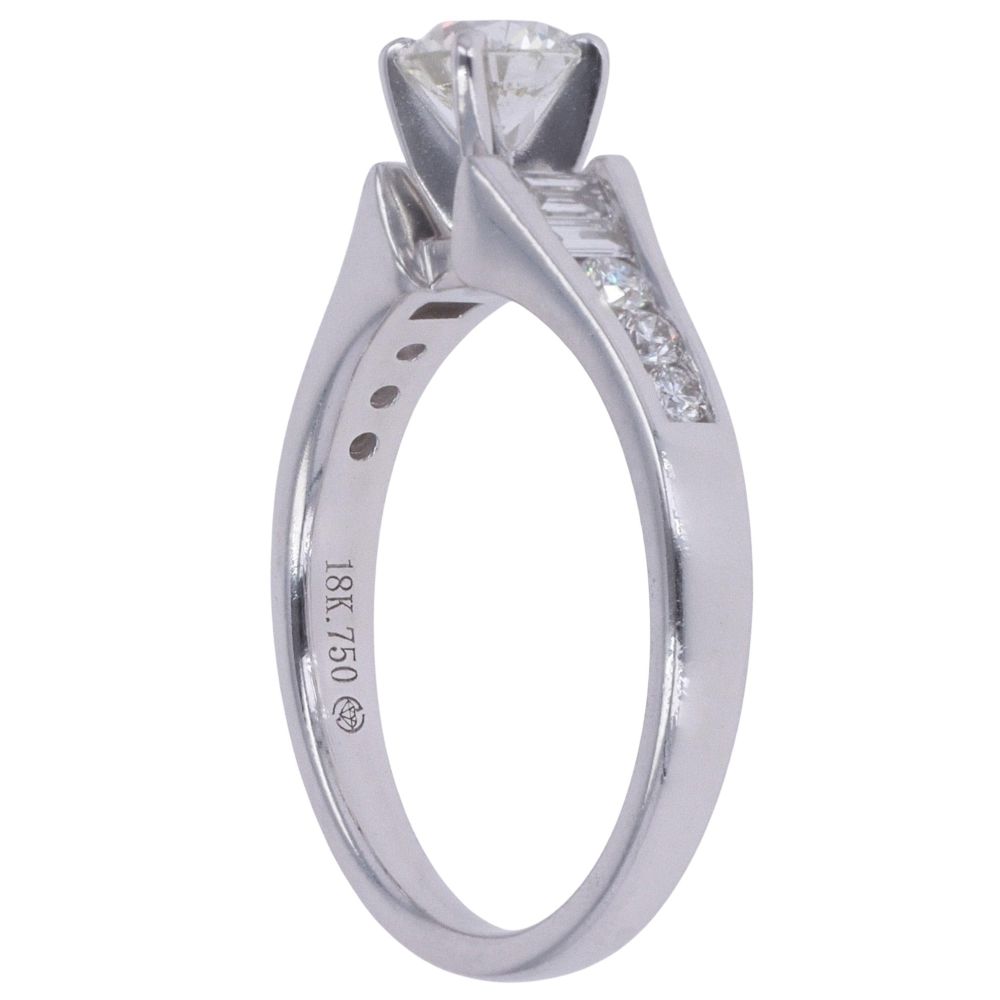 18ct White Gold 0.70ct Brilliant And Baguette Cut Diamond Solitaire ...