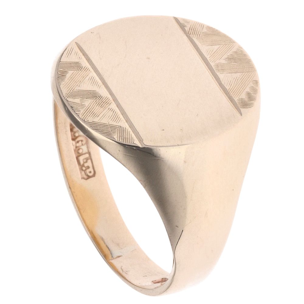 9ct Yellow Gold Patterned Signet Ring RAMS123336889003 | Ramsdens Jewellery