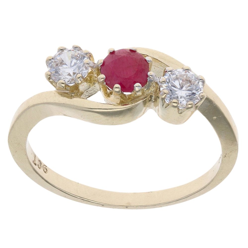9ct Yellow Gold Ruby And Cubic Zirconia Twist Ring RAMS981328172024 ...