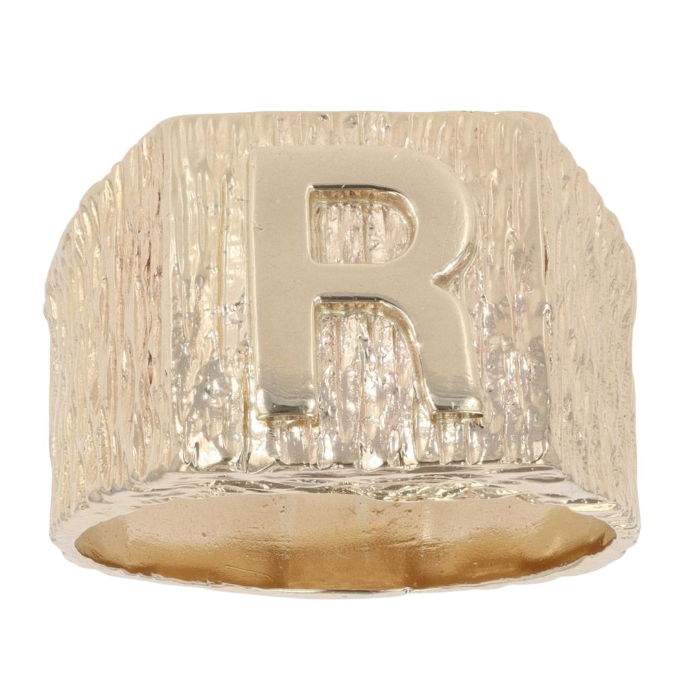 9ct Yellow Gold Patterned R Initial Signet Ring RAMS959356964009 ...