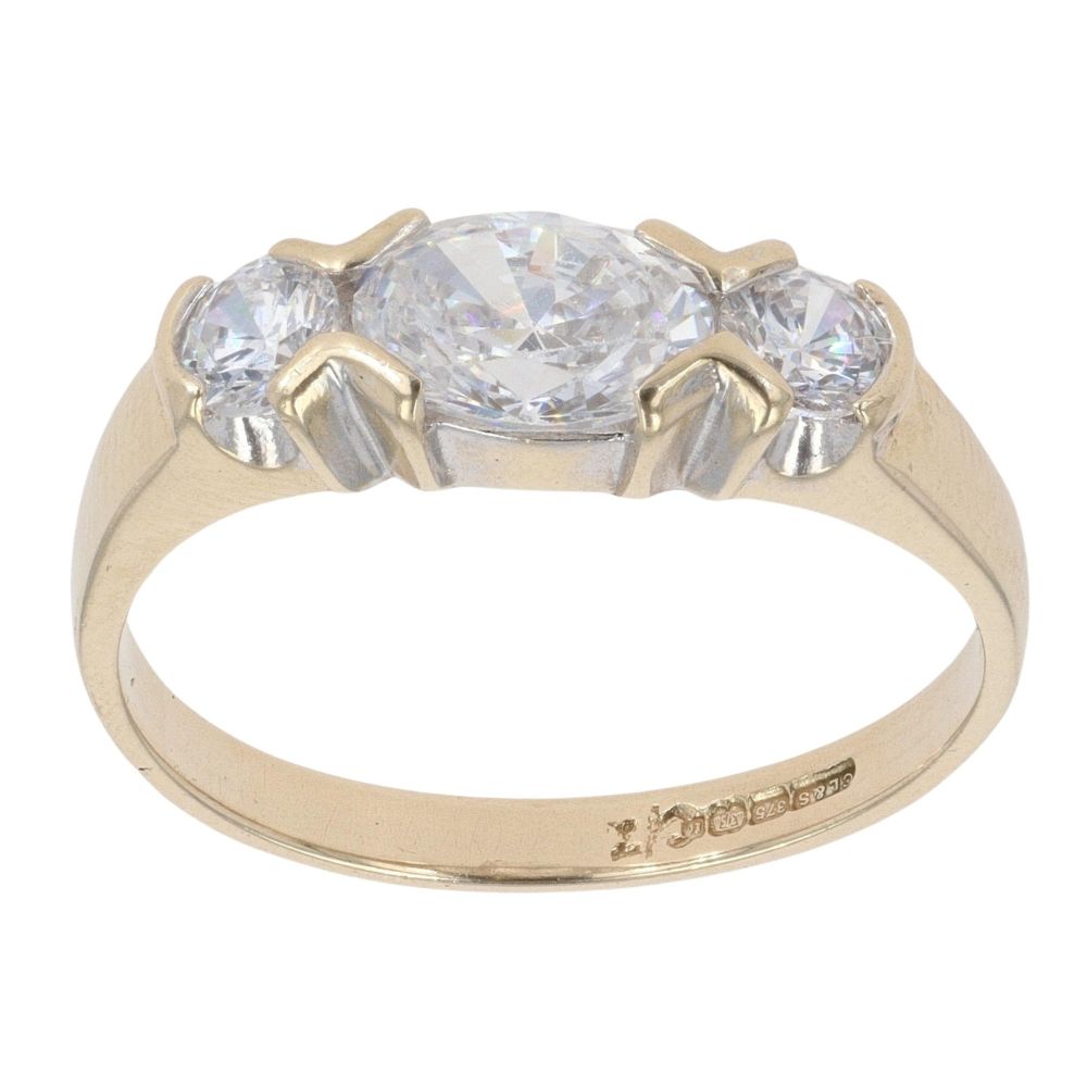 9ct Yellow Gold Three Stone Cubic Zirconia Ring RAMS988335363004 ...
