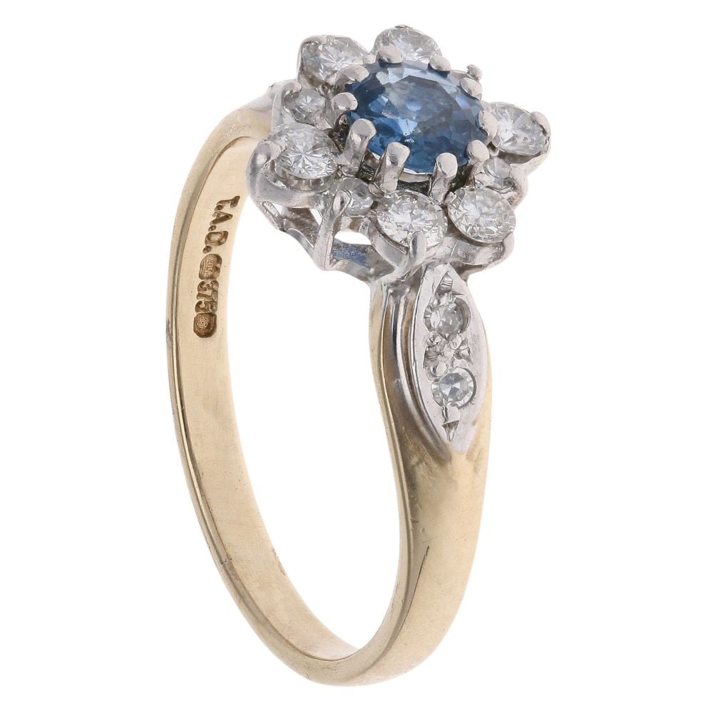 9ct Yellow Gold 0.40ct Diamond And Sapphire Cluster Ring ...