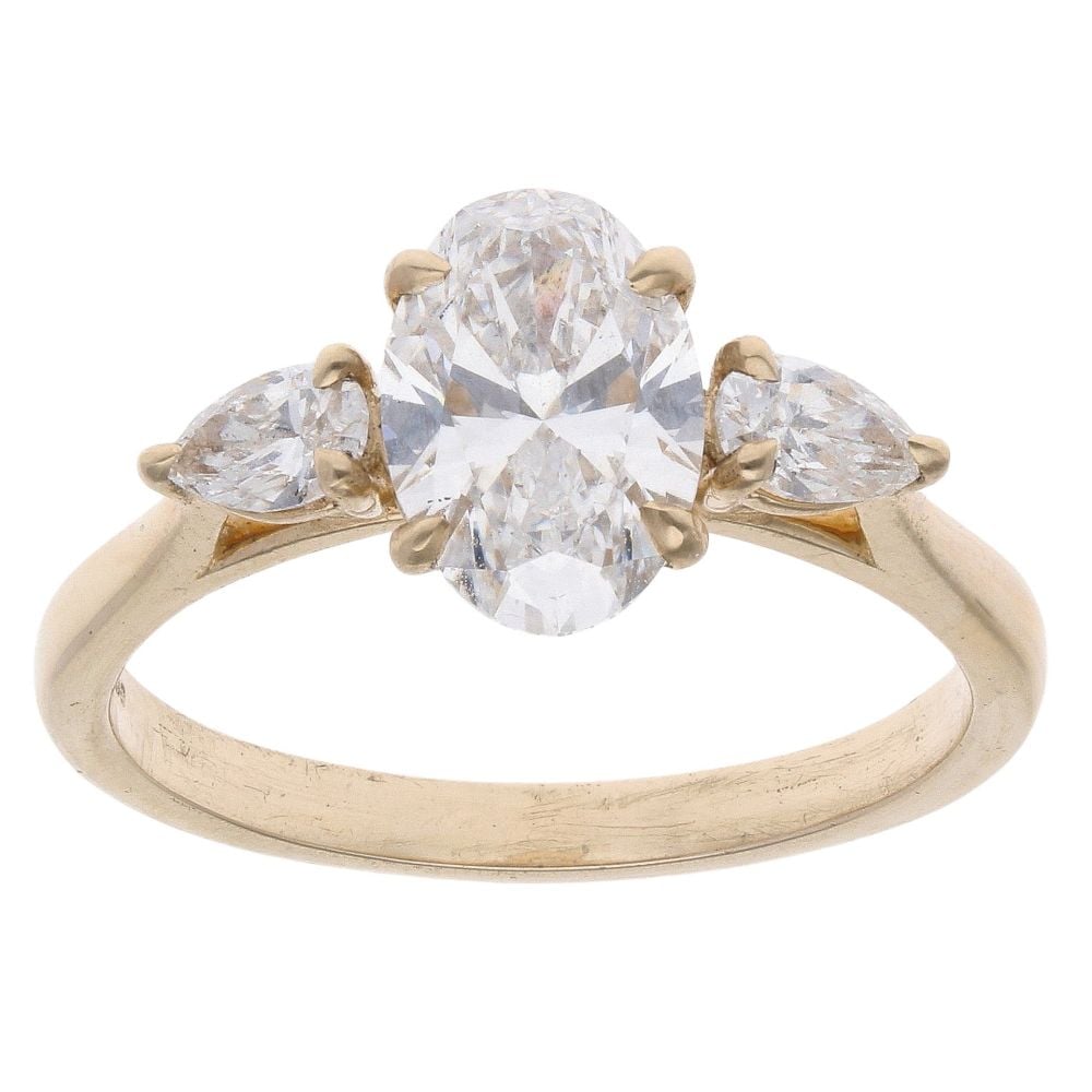 9ct Yellow Gold 1.90ct Oval And Pear Cut Lab Grown Diamond Trilogy Ring ...