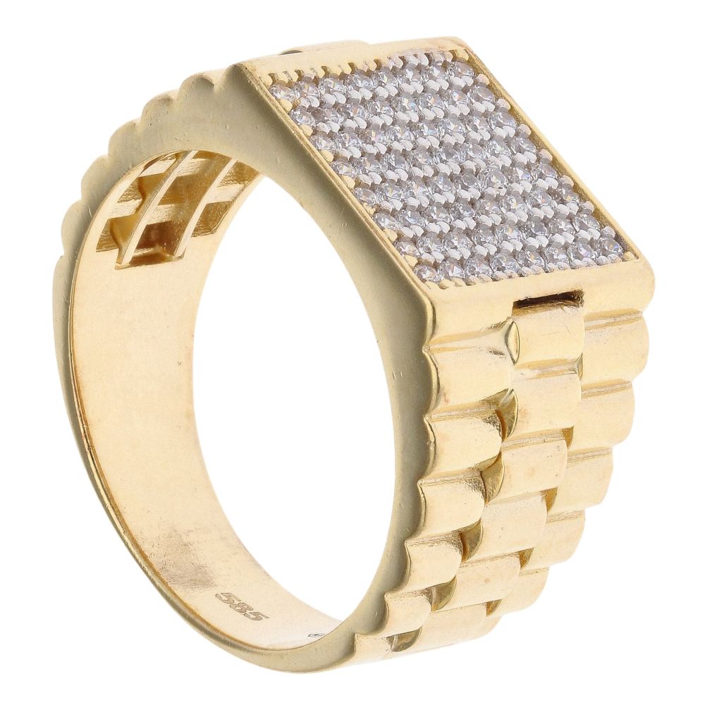 14ct Yellow Gold Cubic Zirconia Square Watch Style Signet Ring ...