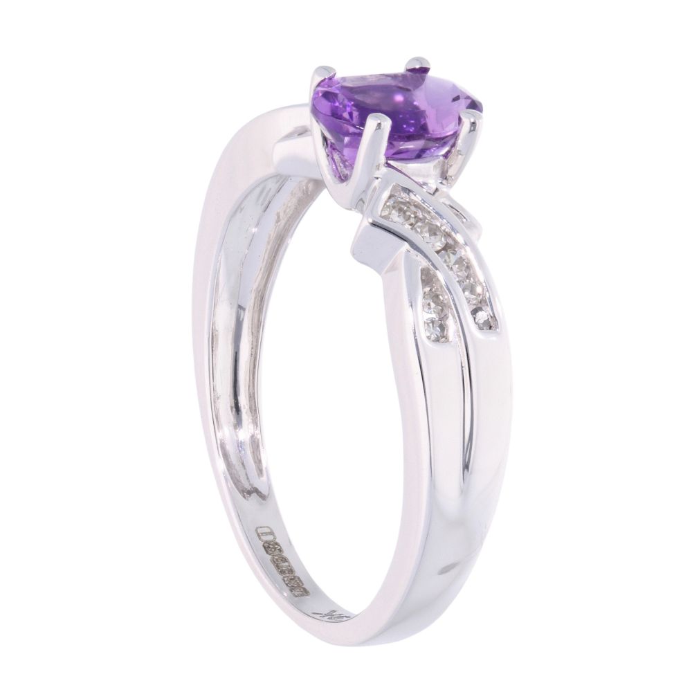 9ct White Gold Amethyst and Diamond Crossover Ring RAMS7820000395 ...