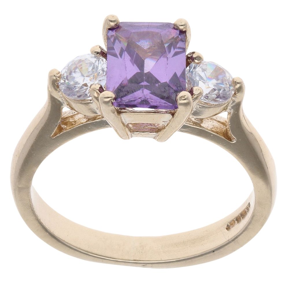 9ct Yellow Gold Amethyst And Cubic Zirconia Ring RAMS685326618015 ...