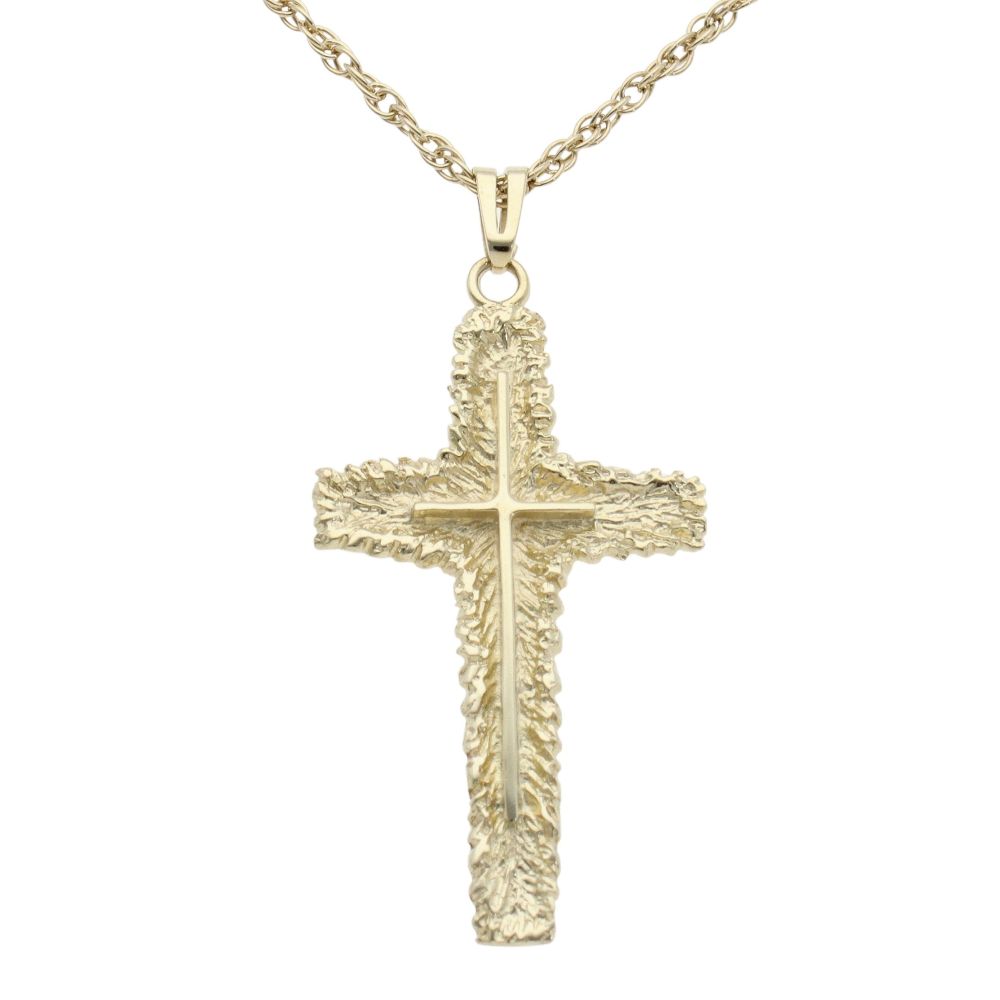 9ct Yellow Gold Patterned Cross Pendant And Chain 18" | Ramsdens Jewellery