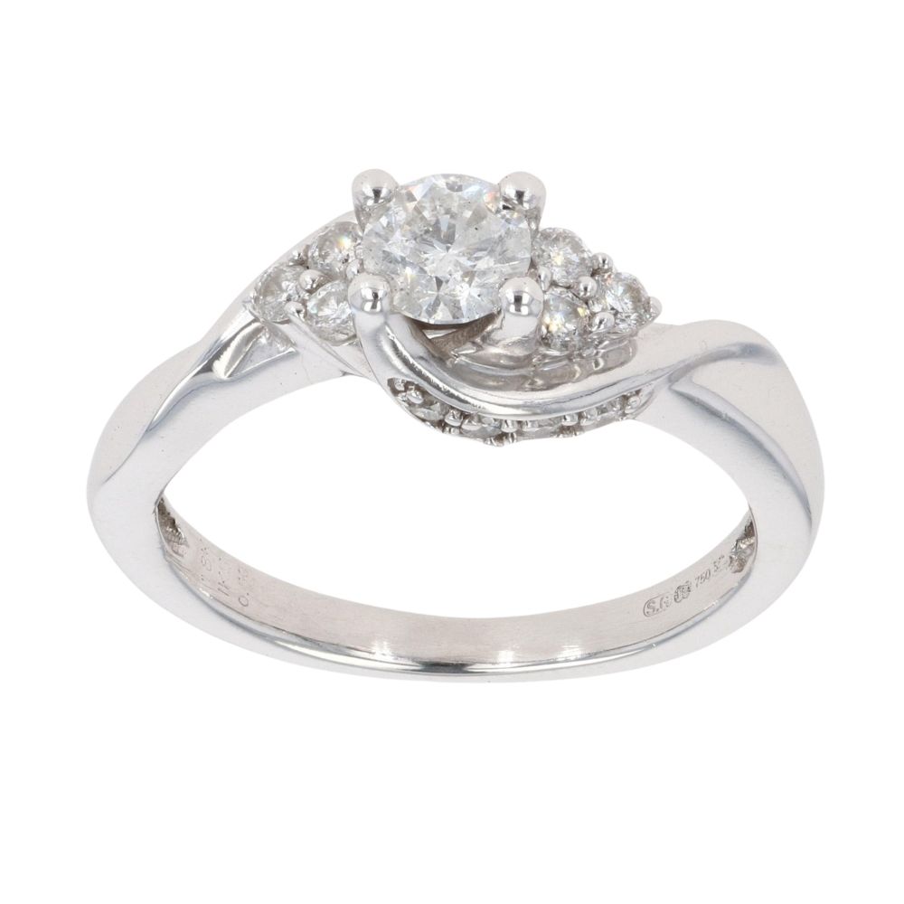 18ct White Gold 0.50ct Brilliant Cut Diamond Solitaire Crossover Ring ...
