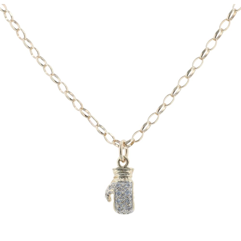 9ct Yellow Gold Cubic Zirconia Boxing Glove Pendant and Belcher Chain 16" RAMS673339731003 ...