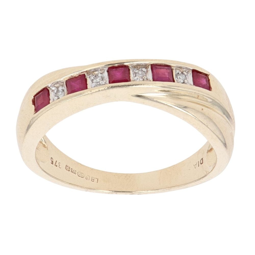 9ct Yellow Gold 0.02ct Diamond And Ruby Crossover Ring RAMS688355736001 | Ramsdens Jewellery