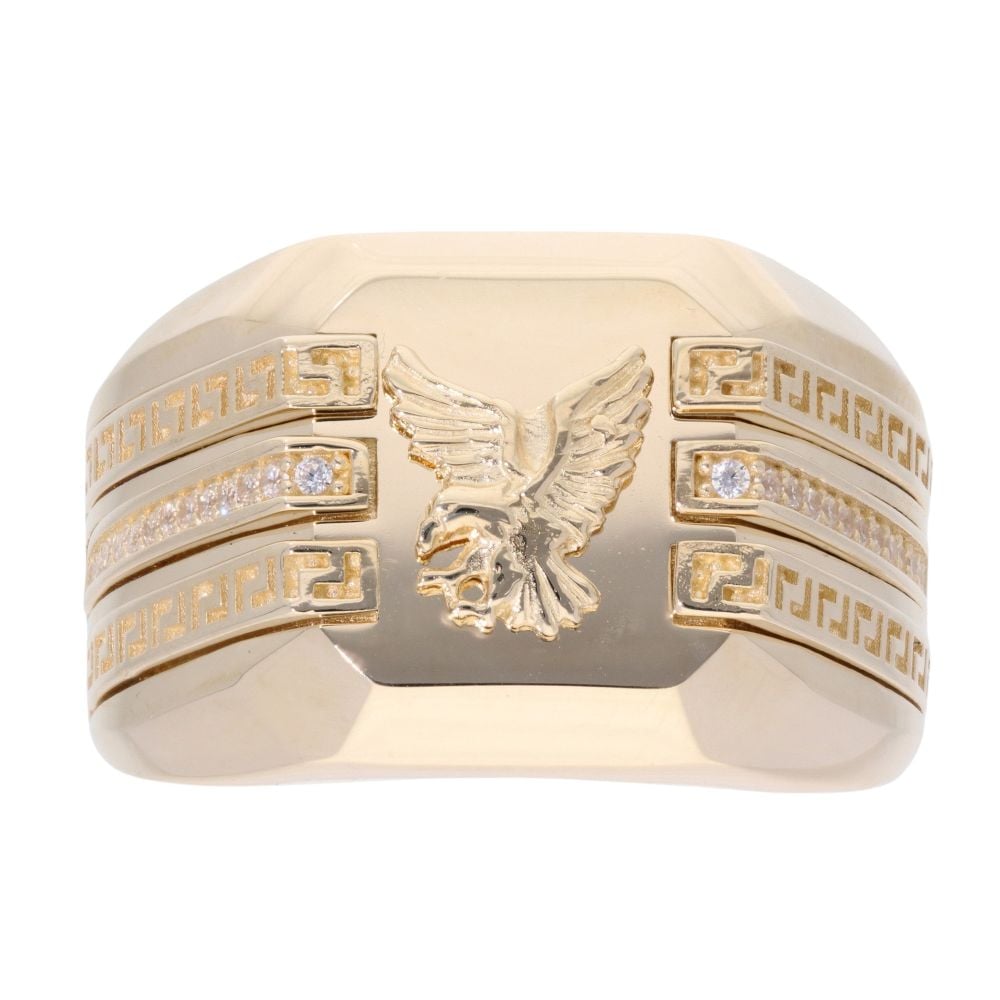 14ct Yellow Gold Cubic Zirconia Eagle Signet Ring RAMS7830001573 ...