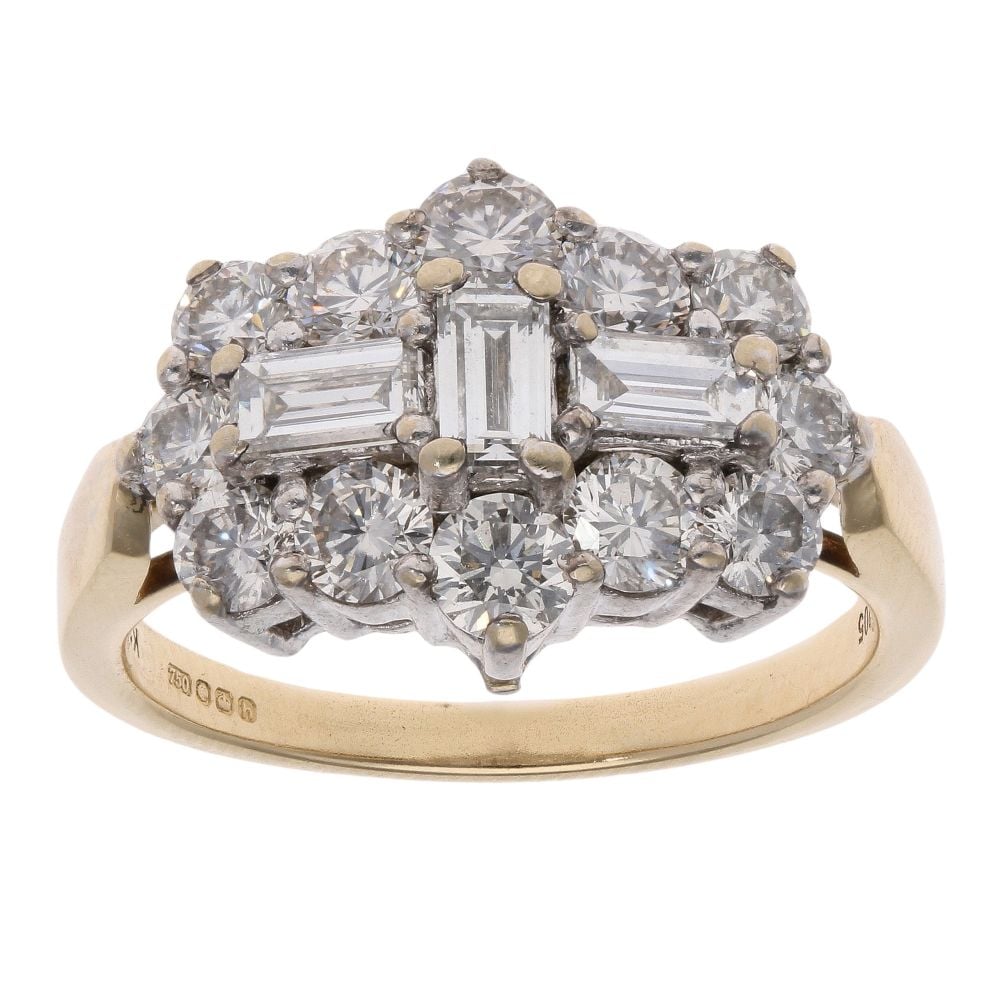18ct Yellow Gold 2.05ct Diamond Cluster Ring RAMS193304991009 ...