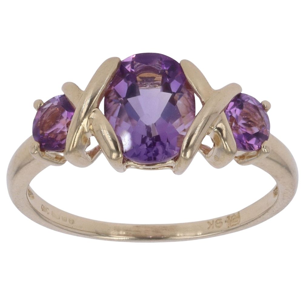 9ct Yellow Gold Amethyst Three Stone Ring RAMS664365722016 | Ramsdens ...