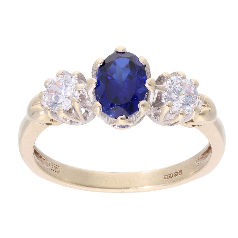 9ct Yellow Gold Blue Stone and Cubic Zirconia Ring RAMS689302132007 ...