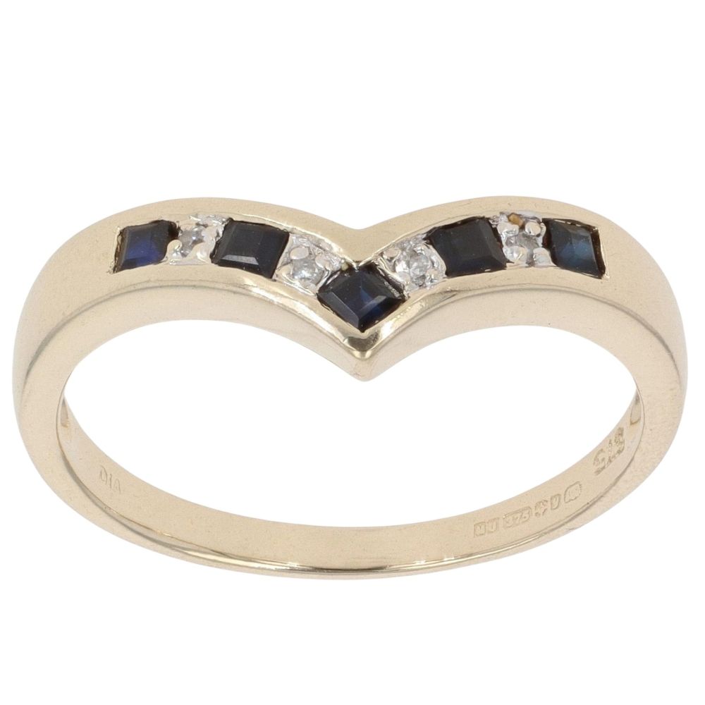 9ct Yellow Gold 0.02ct Diamond and Sapphire Wishbone Ring RAMS942353926007 | Ramsdens Jewellery
