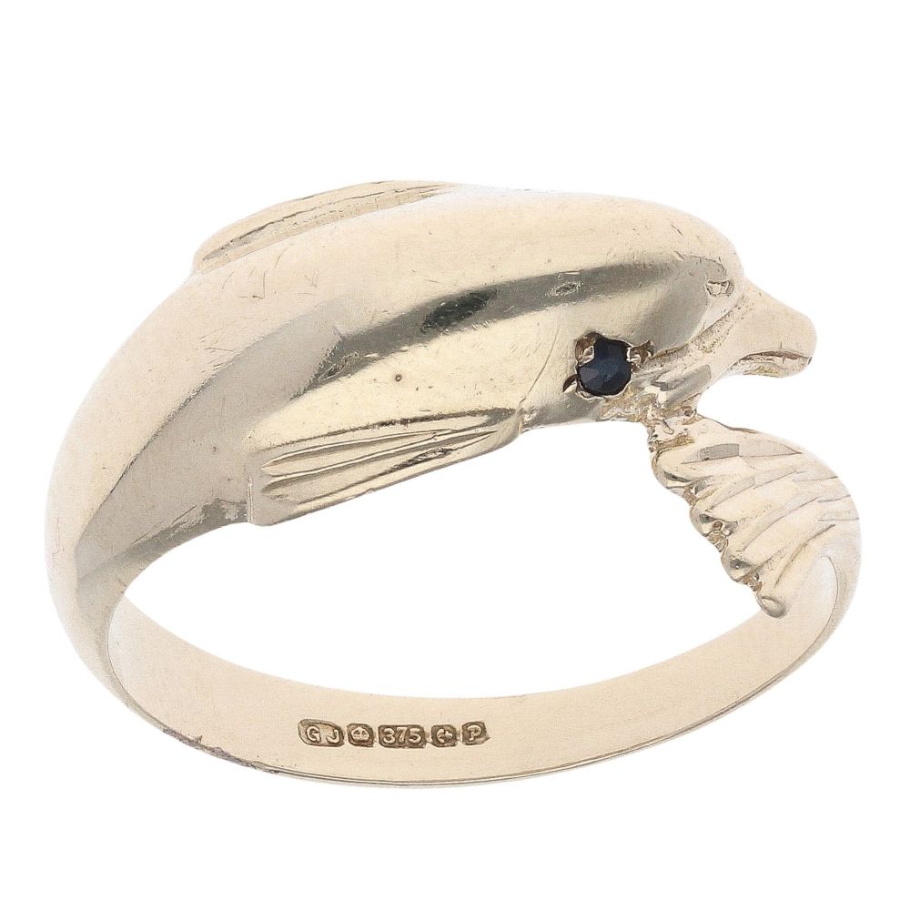 9ct Yellow Gold Sapphire Dolphin Ring RAMS110329204003 | Ramsdens Jewellery