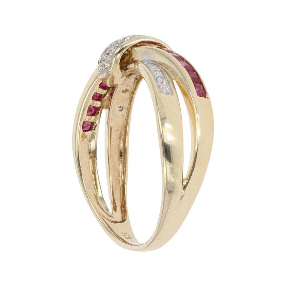 9ct Yellow Gold 0.10ct Diamond And Ruby Crossover Ring RAMS195329780013 ...
