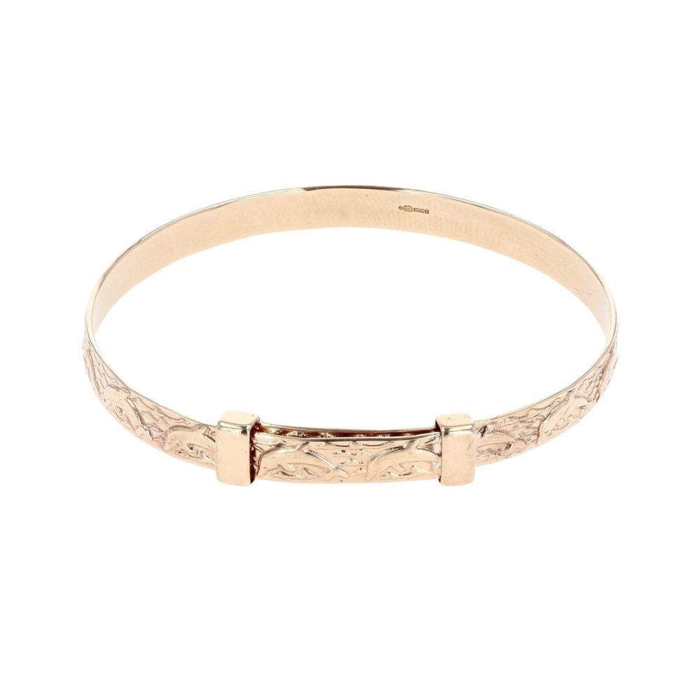 9ct Yellow Gold Dolphin Patterned Expanding Bangle RAMS681307797002 | Ramsdens Jewellery