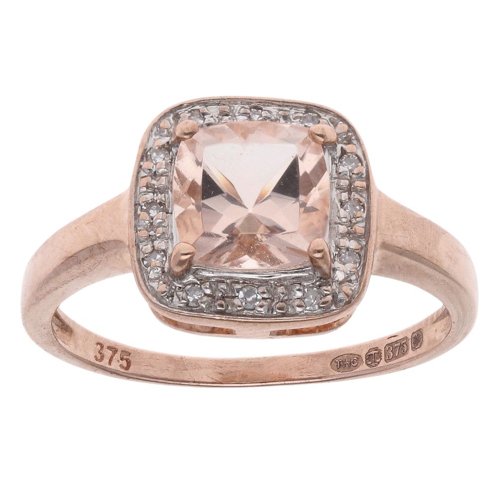 9ct Rose Gold 0.10ct Diamond And Morganite Cluster Ring ...