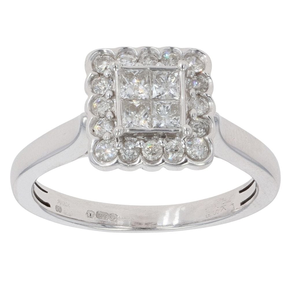 9ct White Gold 0.55ct Diamond Cluster Ring RAMS716342646004 | Ramsdens Jewellery