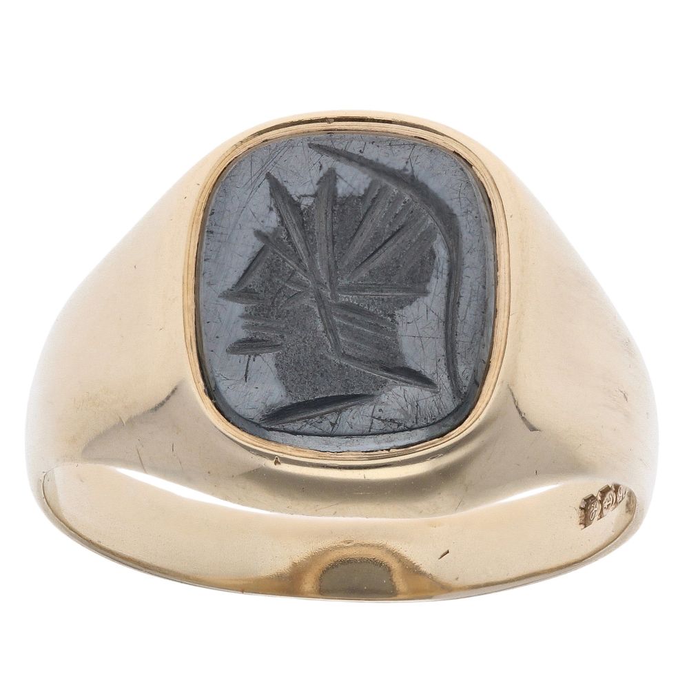 9ct Yellow Gold Hematite Centurion Signet Ring RAMS898371046003 ...
