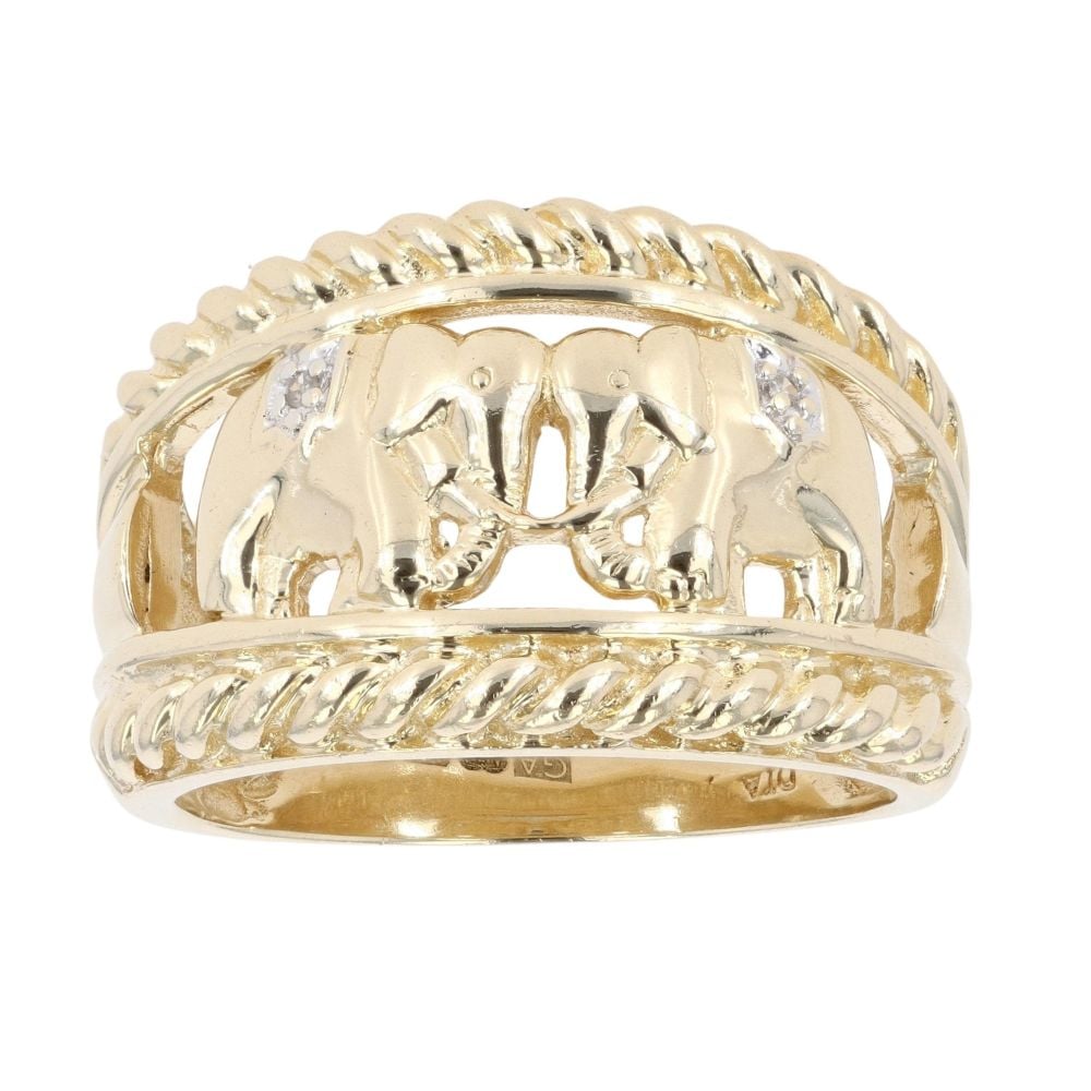 9ct Yellow Gold 0.05ct Diamond Elephant Ring RAMS689314793010 ...