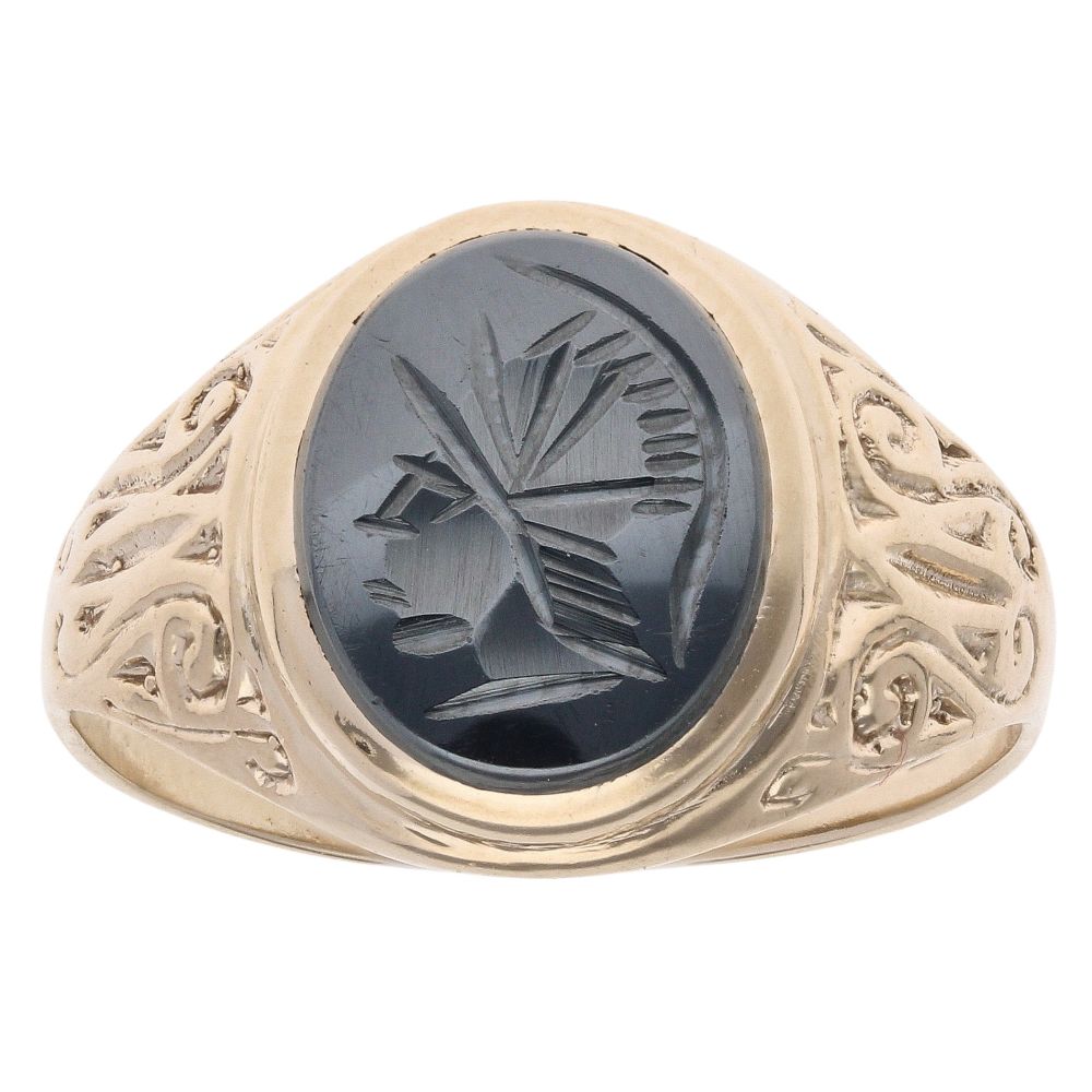 9ct Yellow Gold Hematite Centurion Signet Ring RAMS918353076007 ...