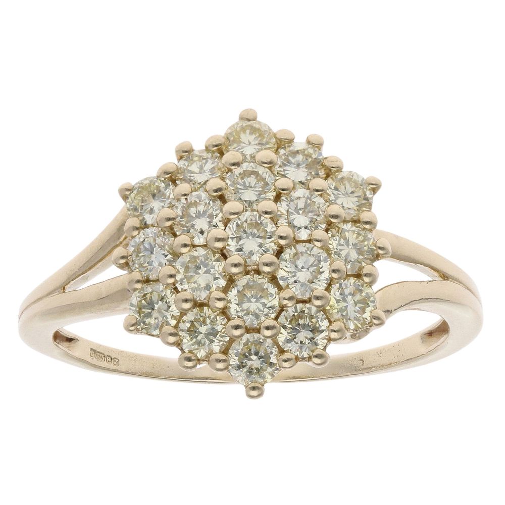 9ct Yellow Gold Brilliant Cut 1.00ct Yellow Diamond Cluster Ring ...
