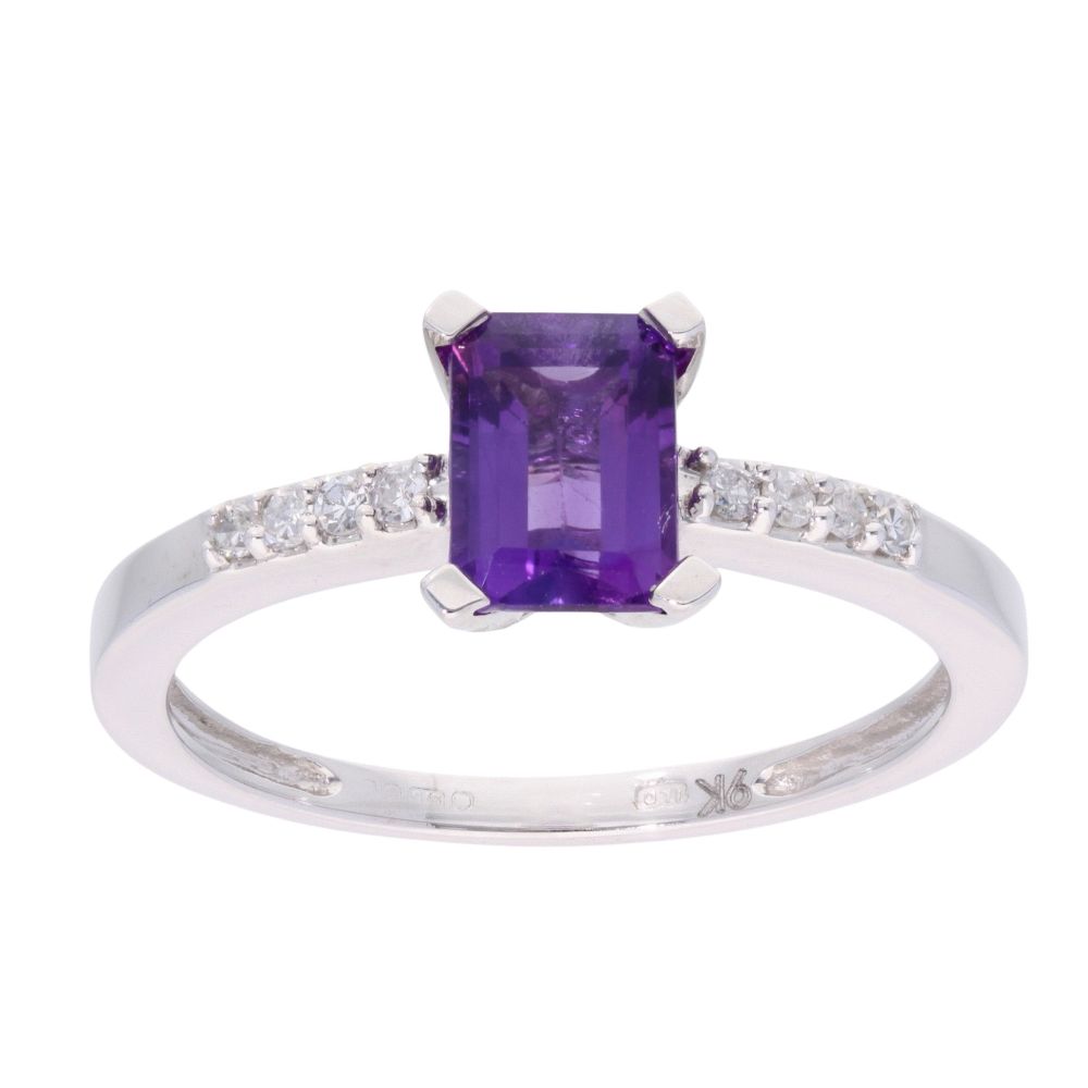 9ct White Gold Amethyst and Diamond Rectangular Ring RAMS7820000406 ...