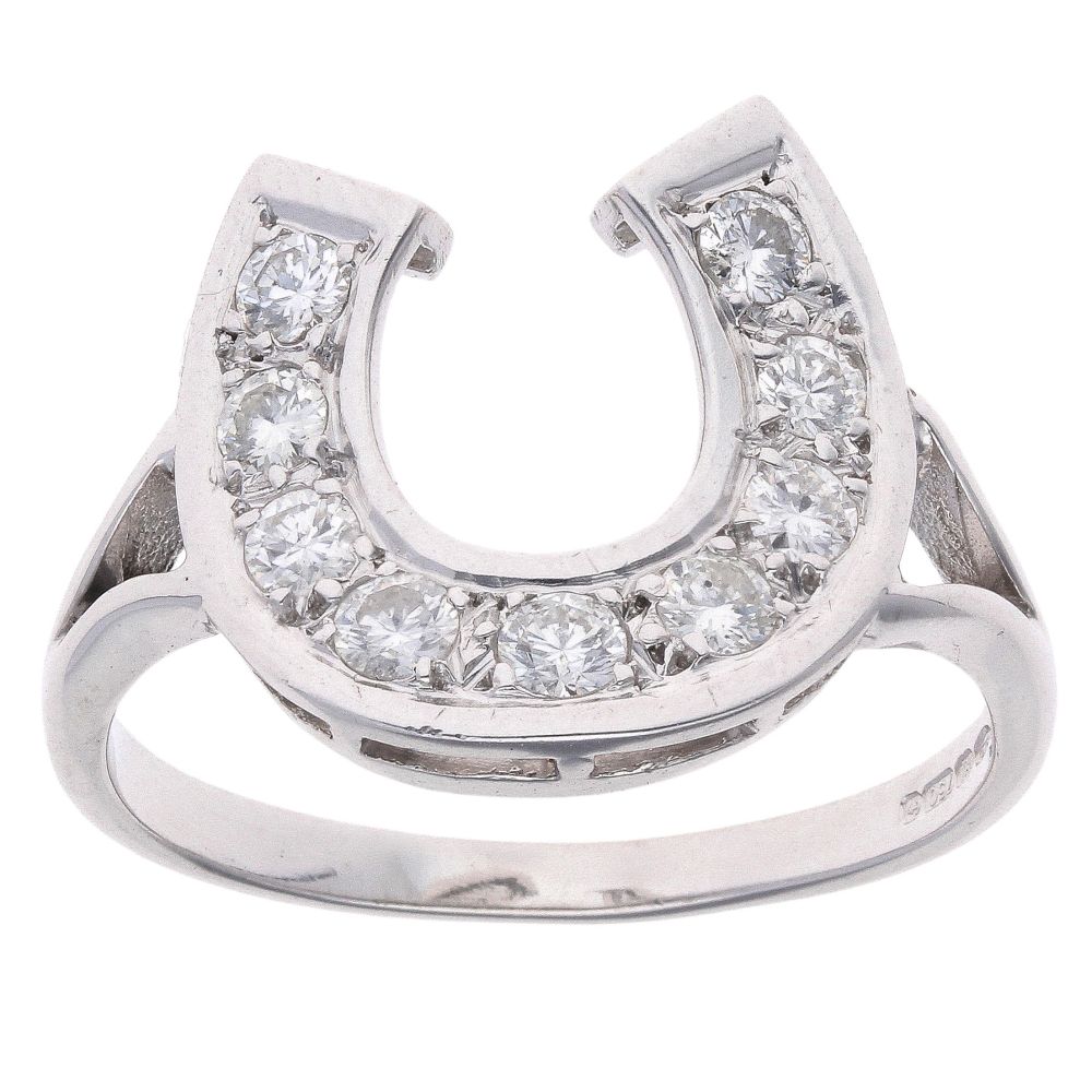 18ct White Gold 0.75ct Brilliant Cut Diamond Horse Shoe Ring ...