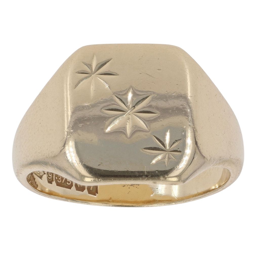 9ct Yellow Gold Three Star Signet Ring RAMS222000035201 | Ramsdens ...