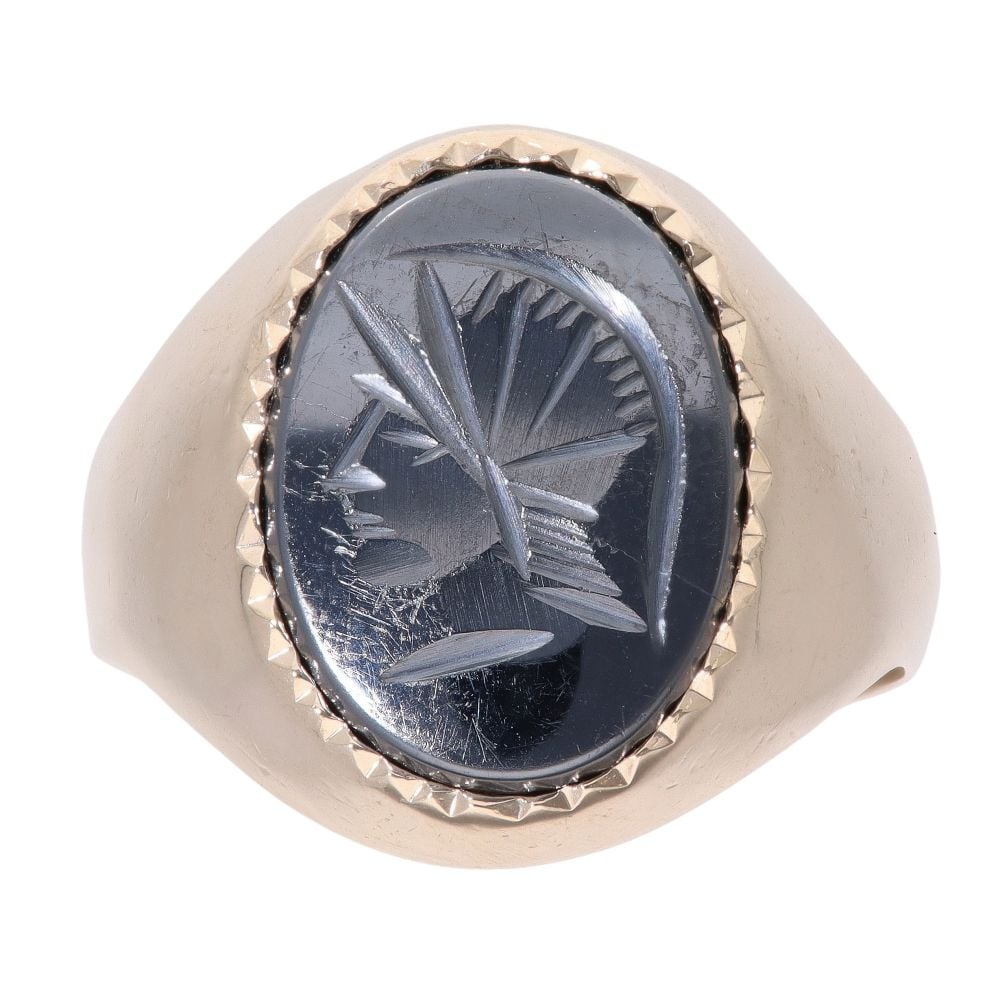 9ct Yellow Gold Hematite Centurion Signet Ring RAMS702304619015 ...