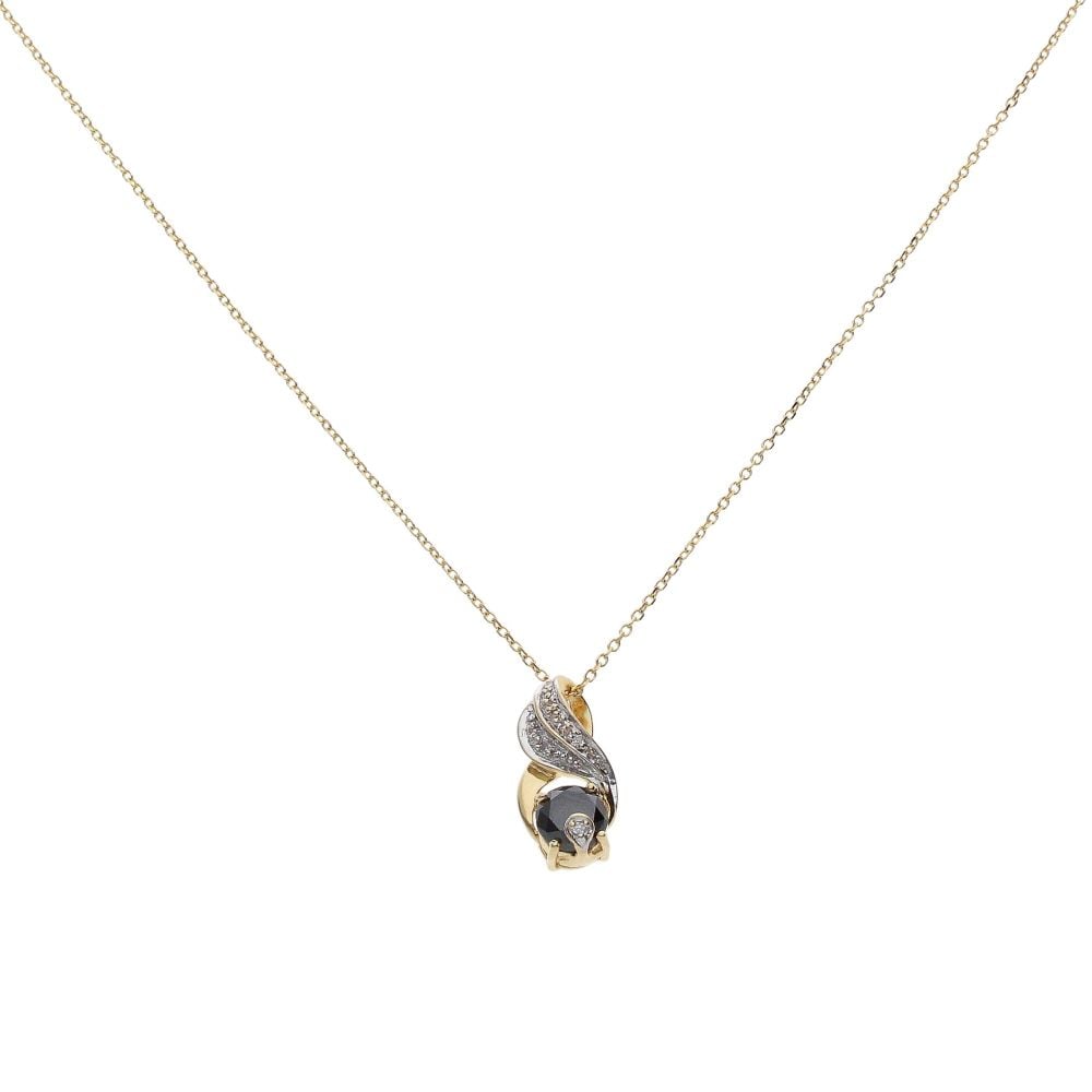 18ct Yellow Gold 0.80ct Brilliant Cut Black And Colourless Diamond Pendant And Chain 18 ...