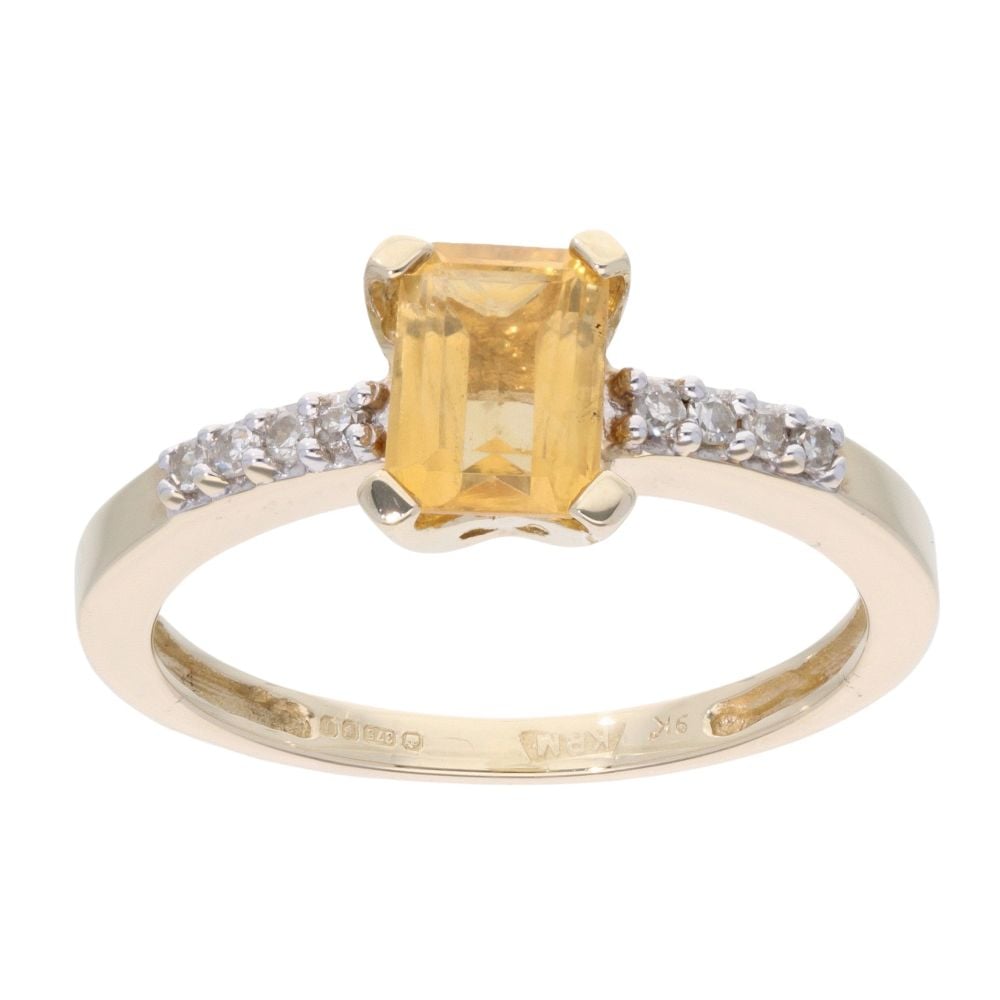 9ct Yellow Gold Created Citrine And Diamond Stone Set Ring ...