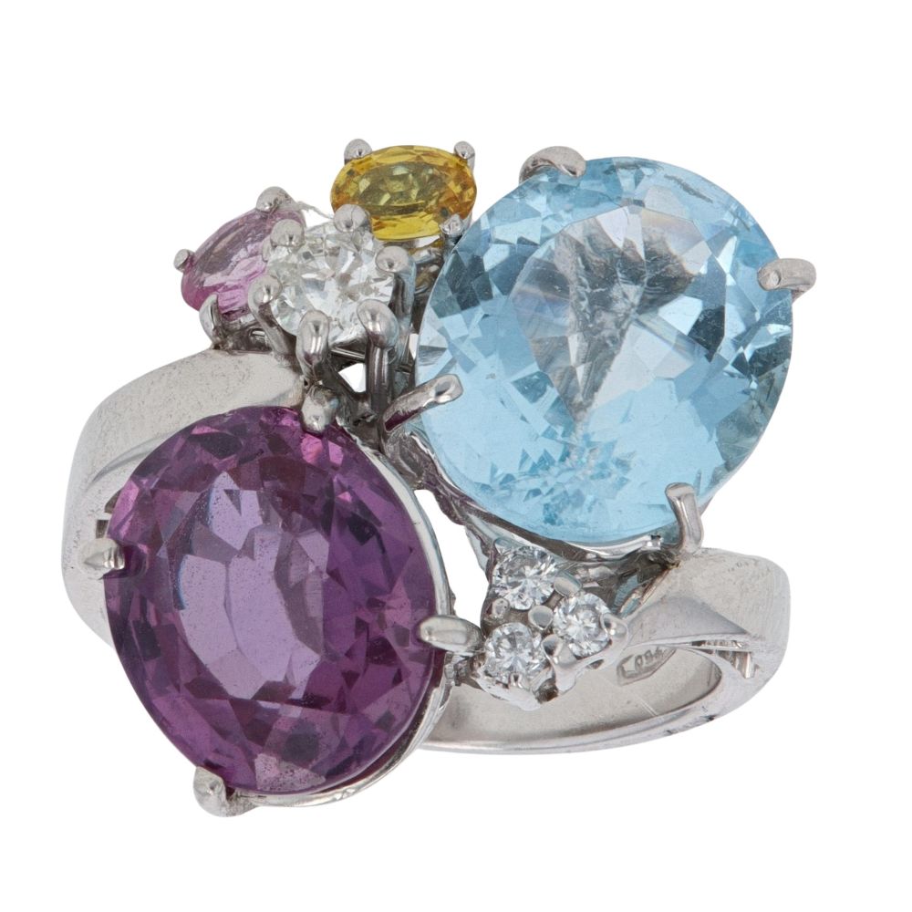 18ct White Gold Multi-Gemstone And Diamond Stone Set Ring ...