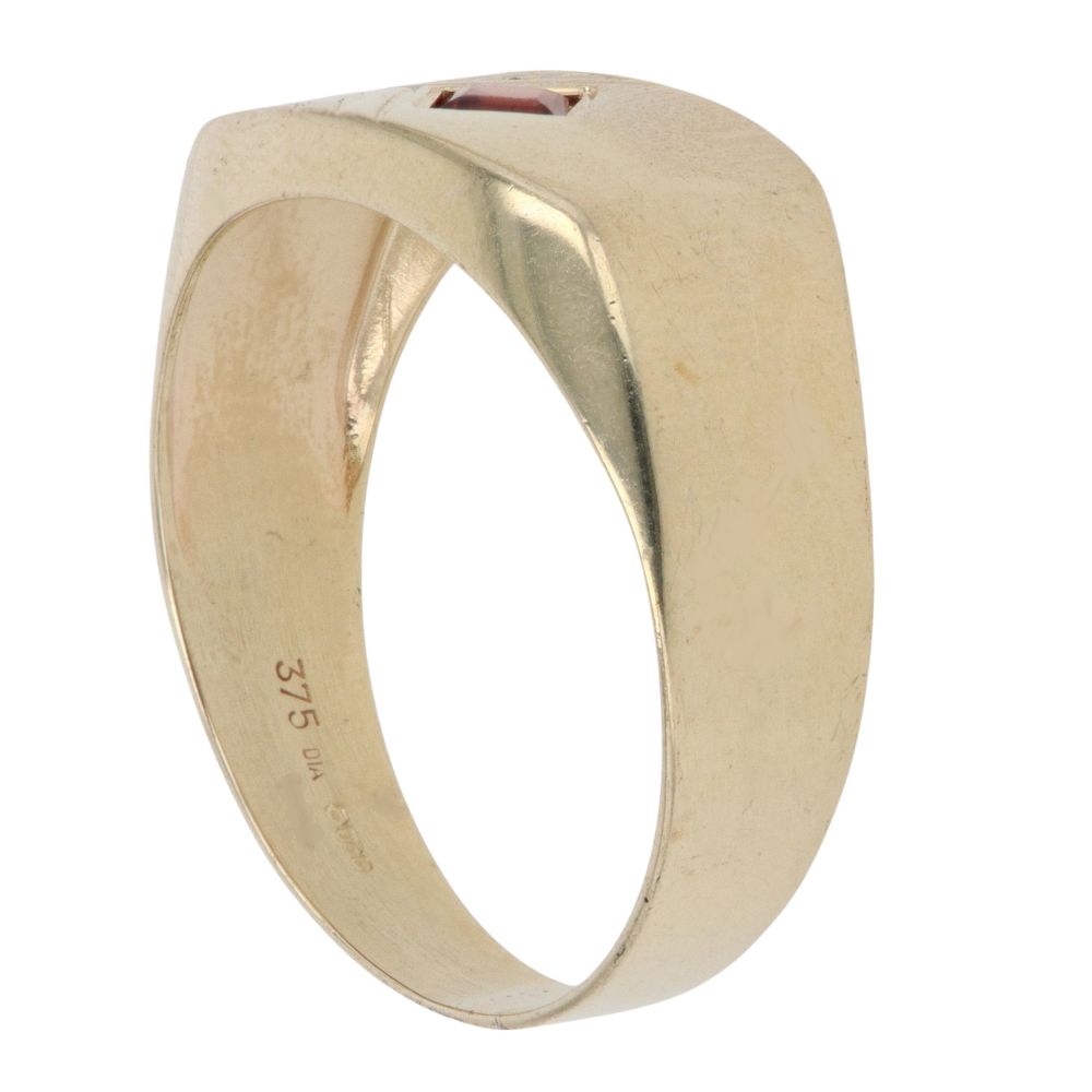 9ct Yellow Gold 0.01ct Diamond And Red Gemstone Signet Ring ...