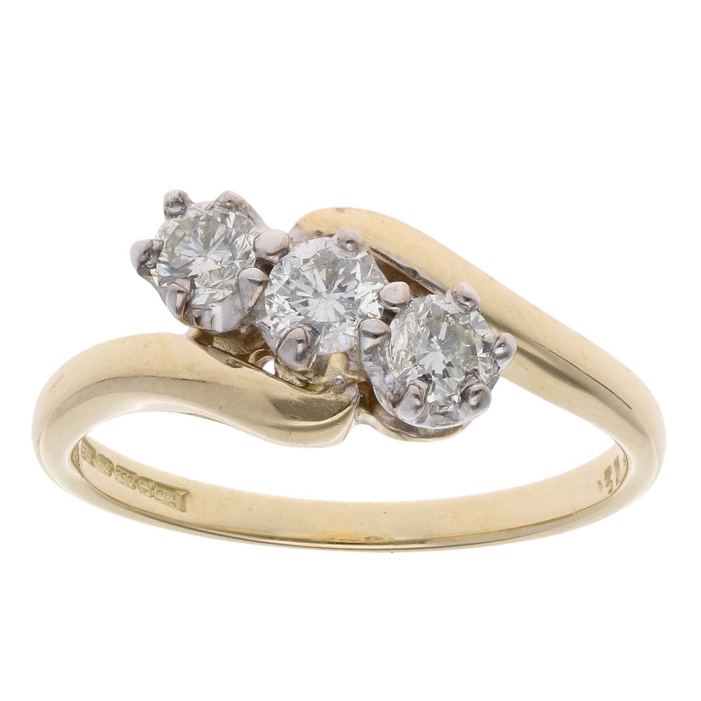 18ct Yellow Gold 0.50ct Diamond Crossover Trilogy Ring RAMS996340186005 ...