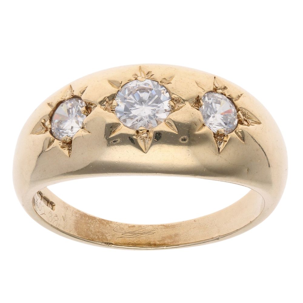 9ct Yellow Gold Three Stone Cubic Zirconia Signet Ring RAMS220200222407 ...