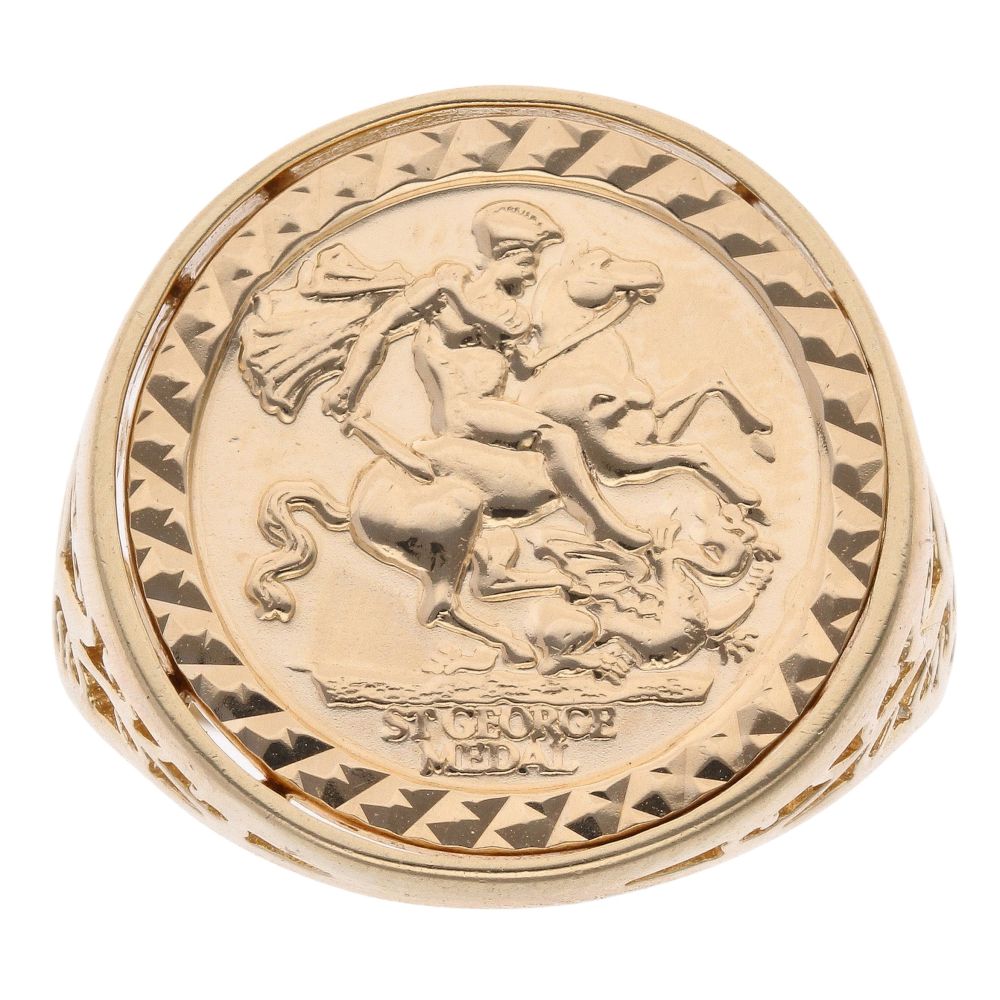 9ct Yellow Gold St George Coin Ring RAMS942359849005 | Ramsdens Jewellery