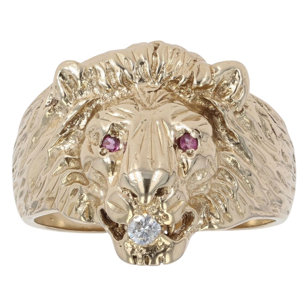 9ct Yellow Gold 0.10ct Diamond and Ruby Lion Ring RAMS191348105020 ...