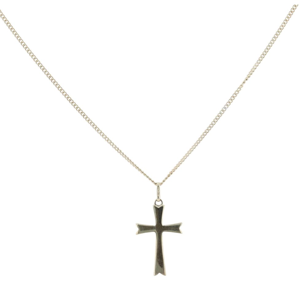 9ct Yellow Gold Cross Pendant And Curb Chain 16" RAMS703337170004 ...
