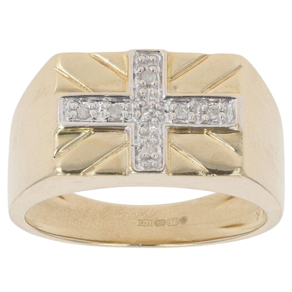 9ct Yellow Gold 0.07ct Diamond Union Jack Signet Ring RAMS944361139002 ...