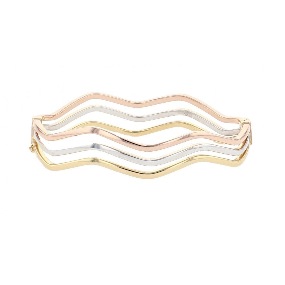 9ct Yellow, White And Rose Gold Wave Bangle RAMS8550000074 | Ramsdens ...