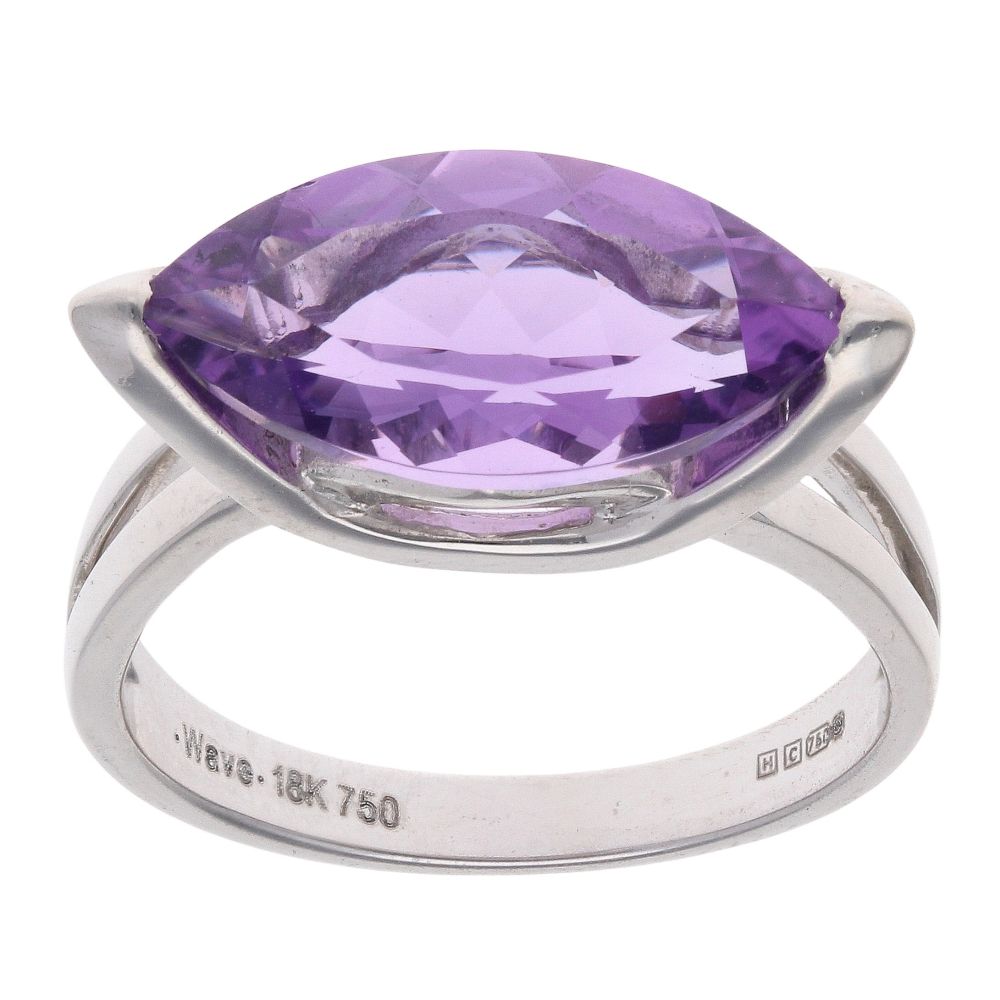 18ct White Gold Amethyst Single Stone Ring RAMS122356514019 | Ramsdens ...