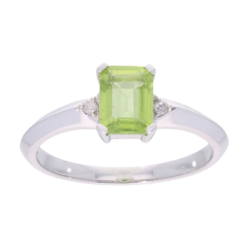 9ct White Gold Peridot and Diamond Rectangular Ring RAMS7820000430 ...