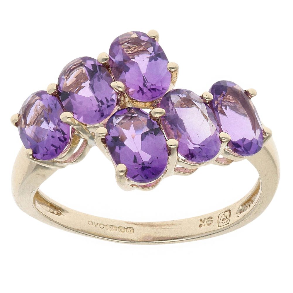 9ct Yellow Gold Amethyst Cluster Ring RAMS664325582003 | Ramsdens Jewellery