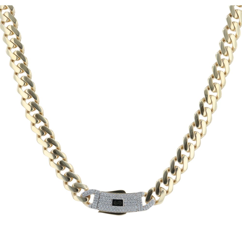 14ct Yellow Gold Monaco Classic Plain Pave Lock Curb Chain 18 ...