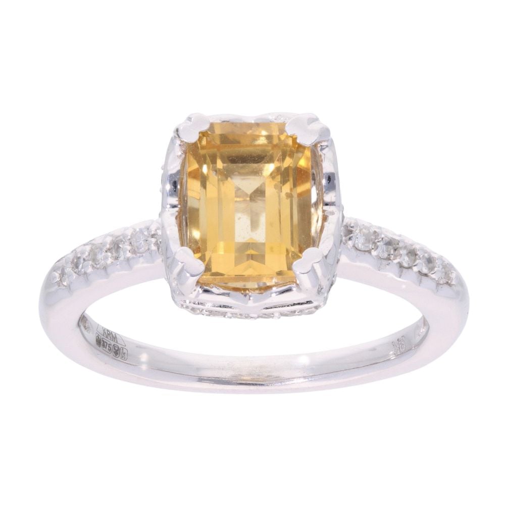 9ct White Gold Citrine and Diamond Rectangular Dress Ring ...